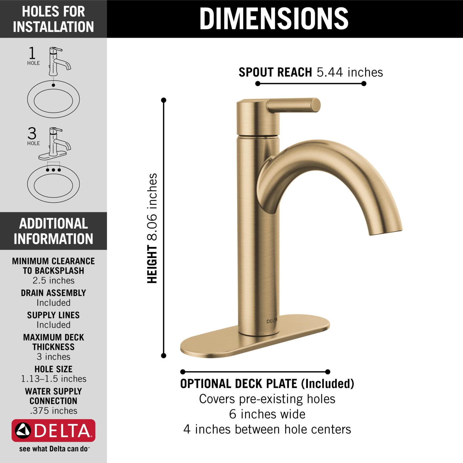 Delta Faucet Nicoli Gold Bathroom Faucet, Single Hole Bathroom Sink Faucet, Single Handle Bathroom Faucet, Pop-Up Drain Assembly, Champagne Bronze 15749LF-CZ