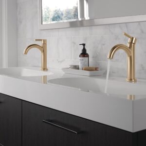 Delta Faucet Nicoli Gold Bathroom Faucet, Single Hole Bathroom Sink Faucet, Single Handle Bathroom Faucet, Pop-Up Drain Assembly, Champagne Bronze 15749LF-CZ