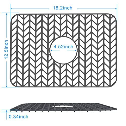 Silicone sink mat protectors for Kitchen 18.2''x 12.5''.JIUBAR Kitchen Sink Protector Grid for Farmhouse Stainless Steel accessory with Center Drain.(Grey)