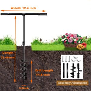 Hand Drill Auger Post Hole Digger, T Shaped 32''x 4" Garden Auger Spiral Drill Bit with Non-Slip Handle, Hand Operated Auger Drill Bit for Planting Bulb Flower Tree Seedlings Umbrella Fence Holes