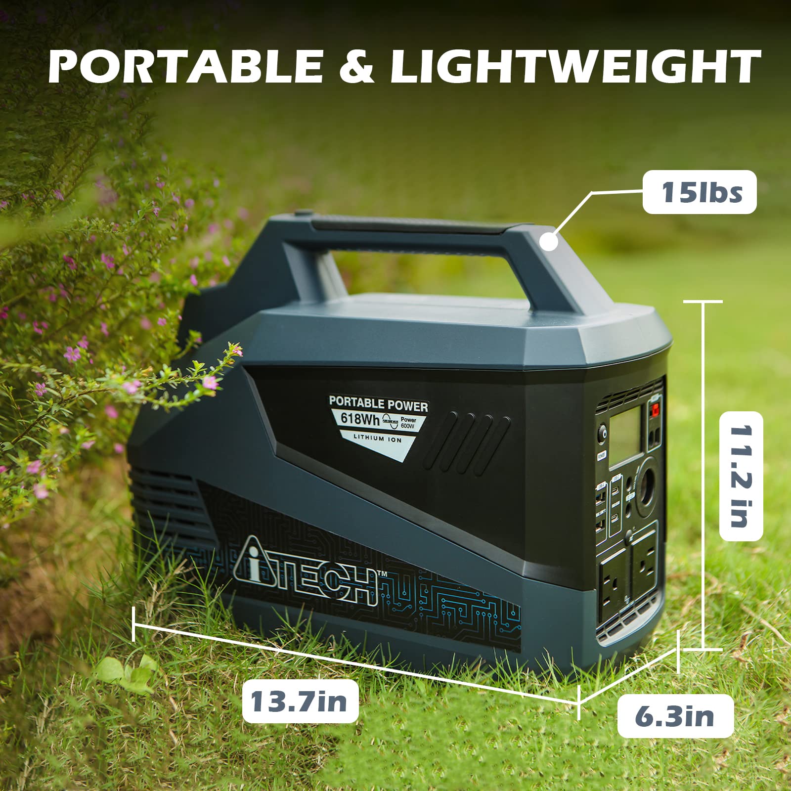 A-ITECH 618Wh Portable Power Station 600W, Battery Capacity Solar Generator with AC Outlets, DC, Fast Charging USB, Backup Supply for Camping, Outdoor, RV, Emergency