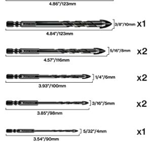 Masonry Concrete Drill Bit Set, Lytool 10Pcs Ceramic Tile Bits for Drill, Carbide Tip Hex Shank Bit for Brick, Tile, Wood, Glass, Plastic, Wall Mirror, Paver on Concrete or Brick Wall, 1/8" to 1/2"