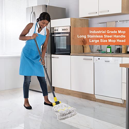 Commercial Mop Heavy Duty Industrial Mop with Long Handle,60" Looped-End String Wet Cotton Mops for Floor Cleaning,Home,Kitchen,Office,Garage and Concrete/Tile Floor