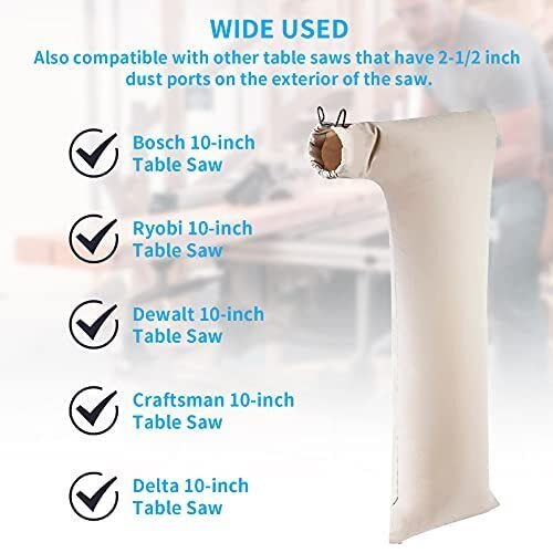 (Pack of 2) Table Saw Dust Collector Bag Fits Bosch/Dewalt/Makita/Ryobi/Craftsman/Porter Cable/RIGID/Metabo/Kobalt/Skilsaw/Delta/ (10" Tablesaws with 2.5" Dust Port)