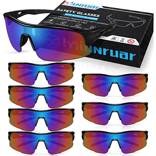 miunruar Safety Glasses for Men 8 Pack, ANSI Z87.1+ UV Protective Eyewear, Impact Resistant Tinted Safety Goggles for Work, Sport, Driving, Biking