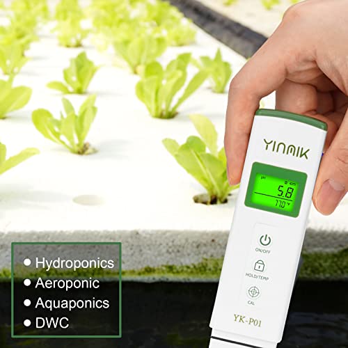 YINMIK YK-P01 pH Tester Digital pH Meter for Water Hydroponics, Accurate pH Temp Meter with ATC for Pool, Spa, Hot Tub, Indoor Plants, Drinking Water, Wine Beer Home Brewing, Aquarium