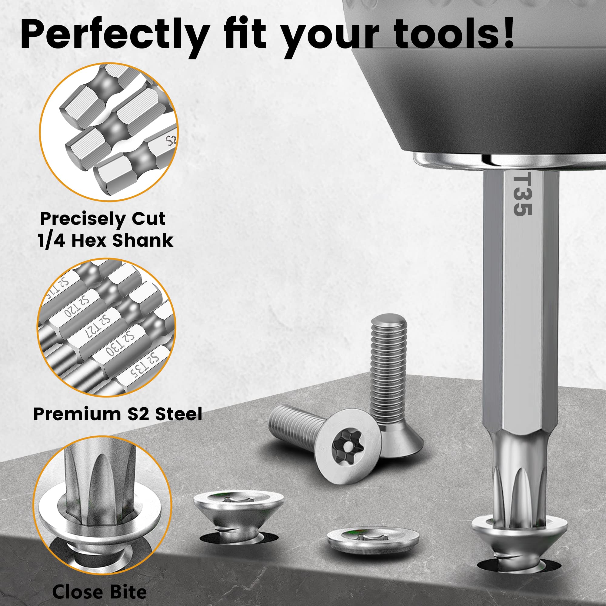 MulWark 14PC Security Torx Bit Set 3" Long Tamper Proof Star Screwdriver Bit Set 1/4" Hex Shank S2 Steel T4 - T40 Magnetic Impact Driver Drill Bits