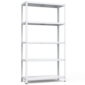 giantex 5-tier storage shelves, 39 x 16 x 74 inch height adjustable steel garage storage rack with foot pads, heavy duty garage shelving for warehouse, basement, kitchen, white