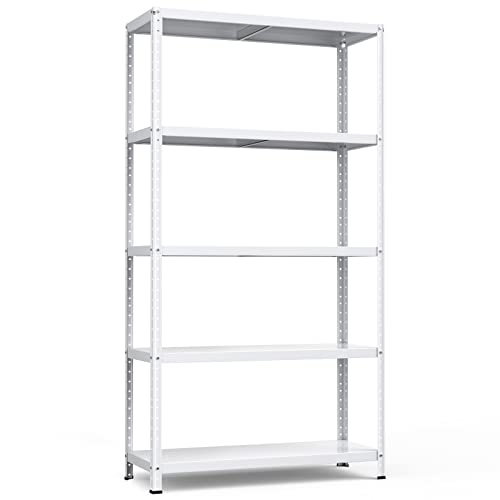 Giantex 5-Tier Storage Shelves, 39 x 16 x 74 Inch Height Adjustable Steel Garage Storage Rack with Foot Pads, Heavy Duty Garage Shelving for Warehouse, Basement, Kitchen, White