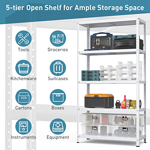 Giantex 5-Tier Storage Shelves, 39 x 16 x 74 Inch Height Adjustable Steel Garage Storage Rack with Foot Pads, Heavy Duty Garage Shelving for Warehouse, Basement, Kitchen, White