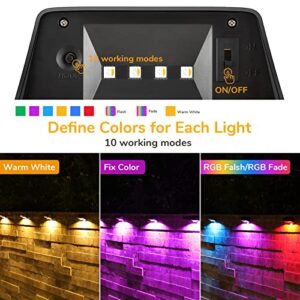 AGPTEK Solar Fence Lights Warm White & RGB Lock Mode 4Pack, 10 Lighting Modes Detachable Lampshade Fence Solar Lights IP65 Waterproof Outdoor Decorative Solar Lights for Fence, Wall, Patio, Step, Deck