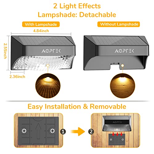 AGPTEK Solar Fence Lights Warm White & RGB Lock Mode 4Pack, 10 Lighting Modes Detachable Lampshade Fence Solar Lights IP65 Waterproof Outdoor Decorative Solar Lights for Fence, Wall, Patio, Step, Deck