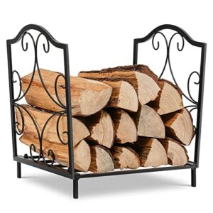 goplus 17” small firewood rack, indoor outdoor decorative firewood storage carrier log rack with elegant patterns & raised legs, heavy duty firewood holder for fireplace, fire pit