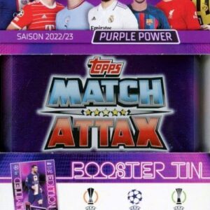 2022/23 Topps Match Attax Champions League Soccer EXCLUSIVE Collectors Booster TIN with 38 Cards Including (2) LIMITED EDITION Cards! Look for Haaland, Ronaldo, Messi, Mbappe, Pedri & More! WOWZZER