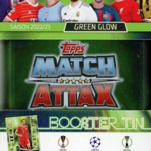 2022/23 Topps Match Attax Champions League Soccer EXCLUSIVE Collectors Booster TIN with 38 Cards Including (2) LIMITED EDITION Cards! Look for Haaland, Ronaldo, Messi, Mbappe, Pedri & More! WOWZZER