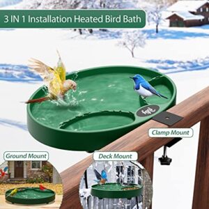 POTEY Heated Bird Bath, Bird Baths for Outdoors for Winter, 3 Easy Ways to Mount Bird Feeder Bird Habitat, 75w All Seasons Available Bird Baths for Outdoors Garden Yard, Gift Ideas for Bird Lovers