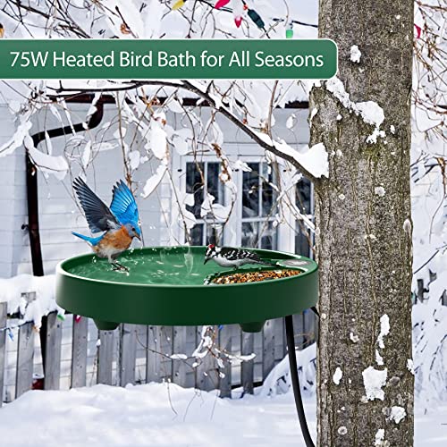 POTEY Heated Bird Bath, Bird Baths for Outdoors for Winter, 3 Easy Ways to Mount Bird Feeder Bird Habitat, 75w All Seasons Available Bird Baths for Outdoors Garden Yard, Gift Ideas for Bird Lovers