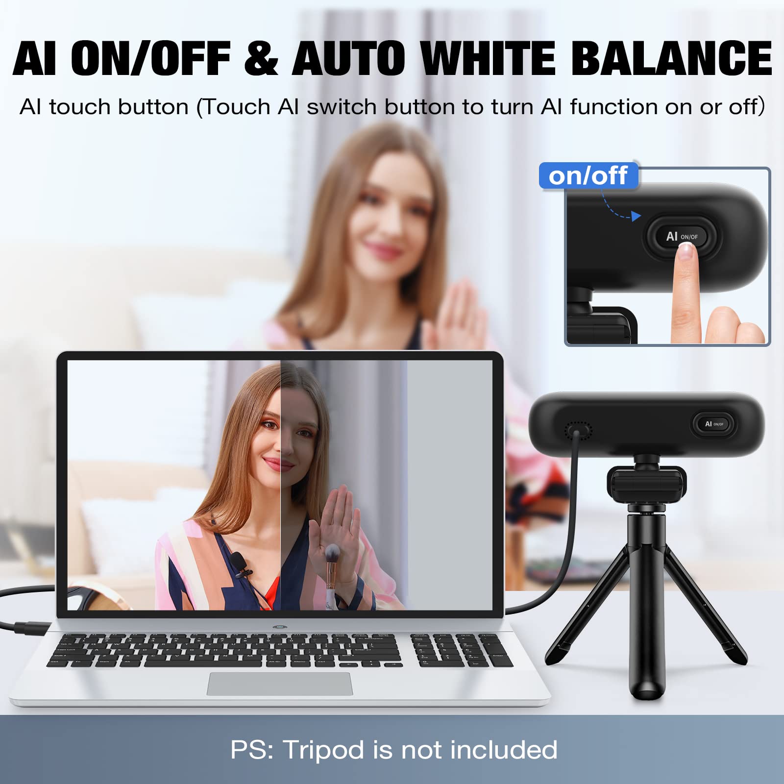 iMiSES USB C Webcam, 4K Webcam with Microphone, AI Auto-Framing, Privacy Cover, 90° FOV, White Balance, Noise-Reduce, Plug & Play, 4K Webcam for Streaming/Online Education/Video Calls/Conference