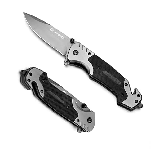 Hayvenhurst Tactical - Folding Knife - EDC Knife - Pocket Knife For Men With Pointed Stainless Steel Blade and Aluminium Handle - Everyday Carry Knife With Pocketclip, Bottle Opener