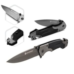 hayvenhurst tactical - folding knife - edc knife - pocket knife for men with pointed stainless steel blade and aluminium handle - everyday carry knife with pocketclip, bottle opener