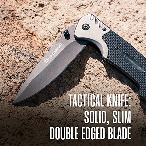 Hayvenhurst Tactical - Folding Knife - EDC Knife - Pocket Knife For Men With Pointed Stainless Steel Blade and Aluminium Handle - Everyday Carry Knife With Pocketclip, Bottle Opener