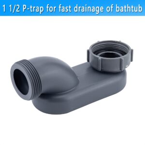 Low Profile 1 1/2 P Trap, Flexible Bathtub Shower Drain Pipe, Flat P Trap Freestanding Tub Drain for Bath