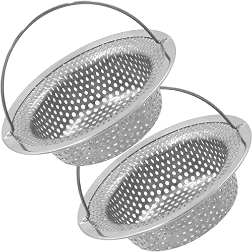 Kitchen Sink Strainer, 2 Pack Stainless Steel Sink Drain Basket, Full Mesh Hole 4.4" Deepen Large Sink Stopper with Handle for Most Sink Drains