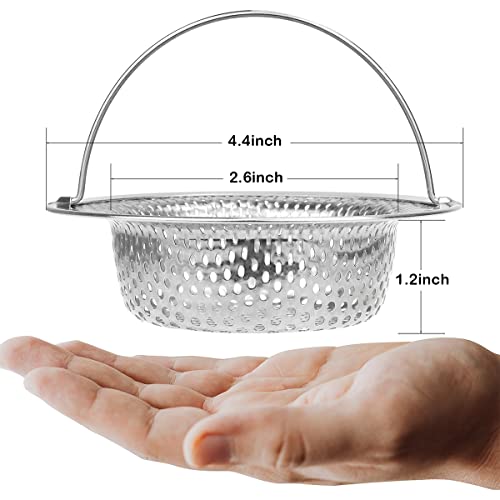 Kitchen Sink Strainer, 2 Pack Stainless Steel Sink Drain Basket, Full Mesh Hole 4.4" Deepen Large Sink Stopper with Handle for Most Sink Drains