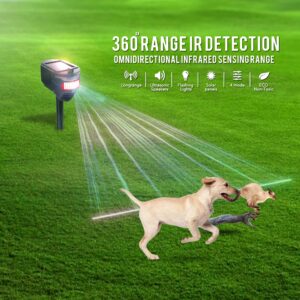 flyastar Solar Powered Animal Repeller Outdoor, Ultrasonic Repellent for Farm Yard Garden, Deterrent Devices Repel Cat, Dog, Squirrel, Raccoon, Skunk, Rabbit, Rodent, Fox, Deer, etc, Green, (AR-544)