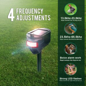 flyastar Solar Powered Animal Repeller Outdoor, Ultrasonic Repellent for Farm Yard Garden, Deterrent Devices Repel Cat, Dog, Squirrel, Raccoon, Skunk, Rabbit, Rodent, Fox, Deer, etc, Green, (AR-544)