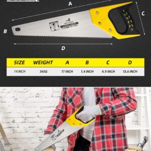 DOWELL 14 in Hand Saw - 11 TPI Fine Cuts Wood Saw Perfect for Sawing, Trimming, Gardening, Cutting Wood, Drywall, Plastic Pipes, Sharp Blade - Crosscut Saw, HY041107