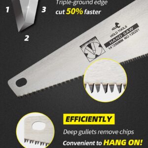 DOWELL 14 in Hand Saw - 11 TPI Fine Cuts Wood Saw Perfect for Sawing, Trimming, Gardening, Cutting Wood, Drywall, Plastic Pipes, Sharp Blade - Crosscut Saw, HY041107