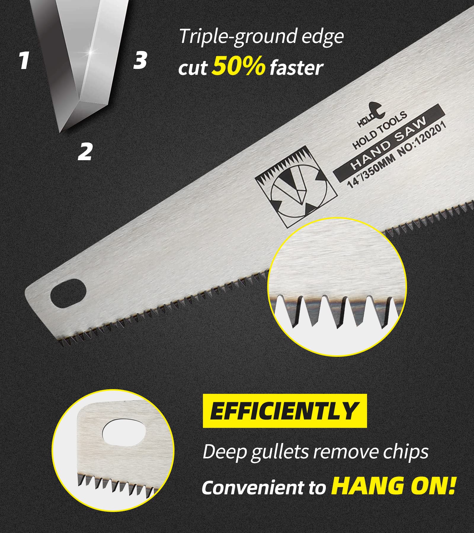 DOWELL 14 in Hand Saw - 11 TPI Fine Cuts Wood Saw Perfect for Sawing, Trimming, Gardening, Cutting Wood, Drywall, Plastic Pipes, Sharp Blade - Crosscut Saw, HY041107