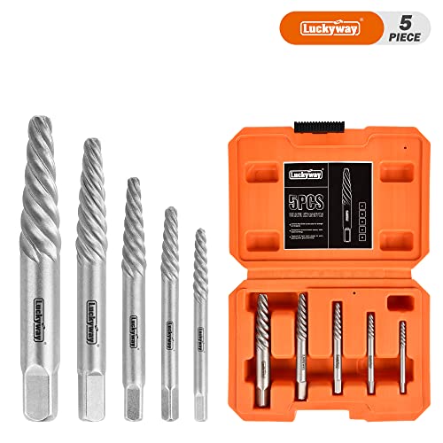 Luckyway 5-Piece Damaged Screw Extractor Set Damaged & Stripped Screw Extractor Remover Tool, Easy Out Bolt Extractor Set for Removing Stripped Screws and Broken Bolts