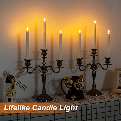 Homemory 6 Pcs Flameless Taper Candles with Remote, Timer, Dimmer, Ivory Battery Operated CandleSticks with Flickering Light, Plastic Led Window Candles, 9.6 Inches for Halloween Christmas Decoration