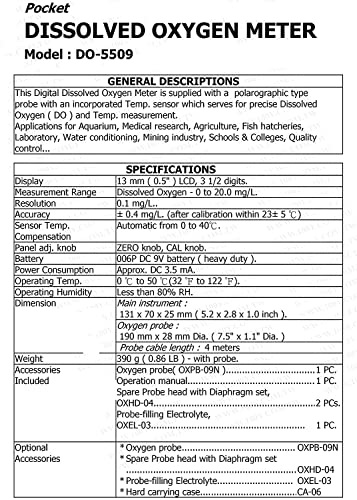 Dissolved Oxygen Meter (Range: 0 to 20.0 mg/L) for Aquaculture, Aquarium, Agriculture, Fish Hatcheries, Mining Industries Alongwith Factory Calibration Certificate Model: DO-5509