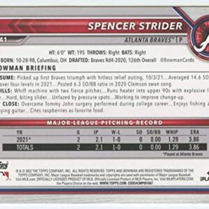 2022 Bowman #41 Spencer Strider NM-MT RC Rookie Atlanta Braves Baseball