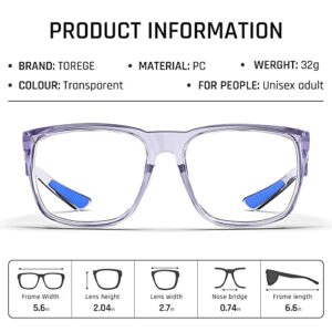 TOREGE Stylish Safety Glasses For Men, Safety Goggles Eye Protection Scratch Resistant With Anti-Fog And Anti-Blue Light Lens For Nurses Women(C4-Transparent Purple&Blue)