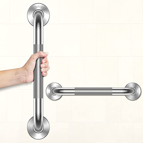 2 Pack 16 inch Anti-Slip Shower Grab Bars,SUS304 Stainless Steel Grab Rails for Bathrooms,Knurled Shower Safety Hand Rail,Bathroom Grab Bar,Handicap Bar Elderly Pregnant Injury Assist Bath Handle