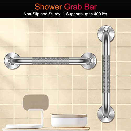 2 Pack 16 inch Anti-Slip Shower Grab Bars,SUS304 Stainless Steel Grab Rails for Bathrooms,Knurled Shower Safety Hand Rail,Bathroom Grab Bar,Handicap Bar Elderly Pregnant Injury Assist Bath Handle