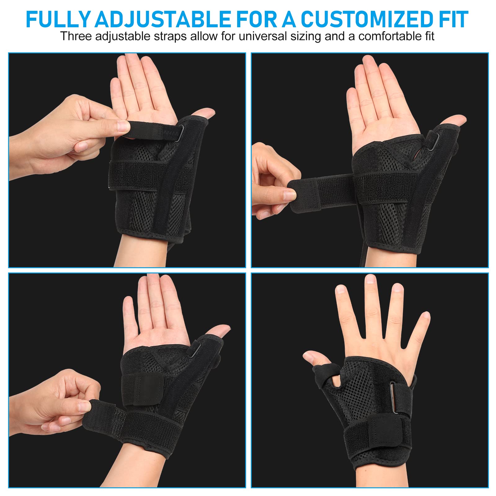 Thumb Brace - Carpal Tunnel Wrist Brace Relief and Tendinitis Arthritis Sprained, Thumb Spica Splint Wrist Support to Help Sleep, Treat Trigger Finger Splint Sprained Relieve Pain - Fit Left and Right Hands