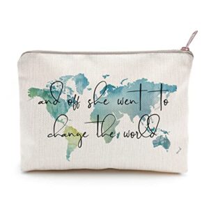 and off she went to change the world, graduation gift for her, makeup bag gift, graduation gift, daughter gift, sister gift, world map bag, roommate gift