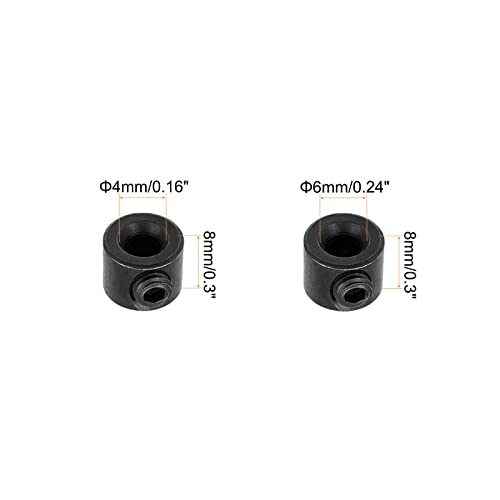 uxcell Drill Bit Stop Set 4mm/6mm I.D. Carbon Steel Bit Depth Holder with Hex Wrench for Set Screws Woodworking Tool Kit