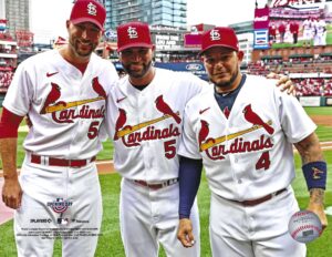 st. louis cardinals adam wainwright, albert pujols & yadier molina on opening day 2022 8x10 photo picture