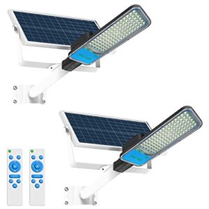 gebosun 2pk 200w solar street light with motion sensor, 192pcs led security flood light dusk to dawn outdoor lighting, die-cast aluminium ip67 waterproof solar parking lot light for yard,garden,patio