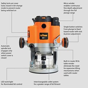 TRITON TRA002KIT 3-1/4 HP, 15 Amp Dual Mode Precision Plunge Router with Built-In Router Lift and Accessories, Orange