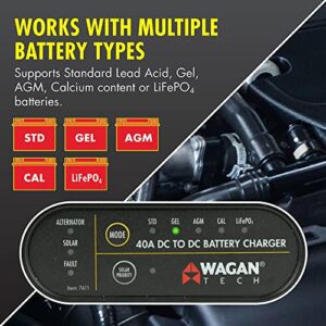 Wagan EL7411 12V 40A DC to DC Battery Charger with Solar Input MPPT Controller for SLA, Flooded, Gel, AGM, Calcium and Lithium, Using Multi-Stage Charging in RVs, Vehicles, Boats and Yachts