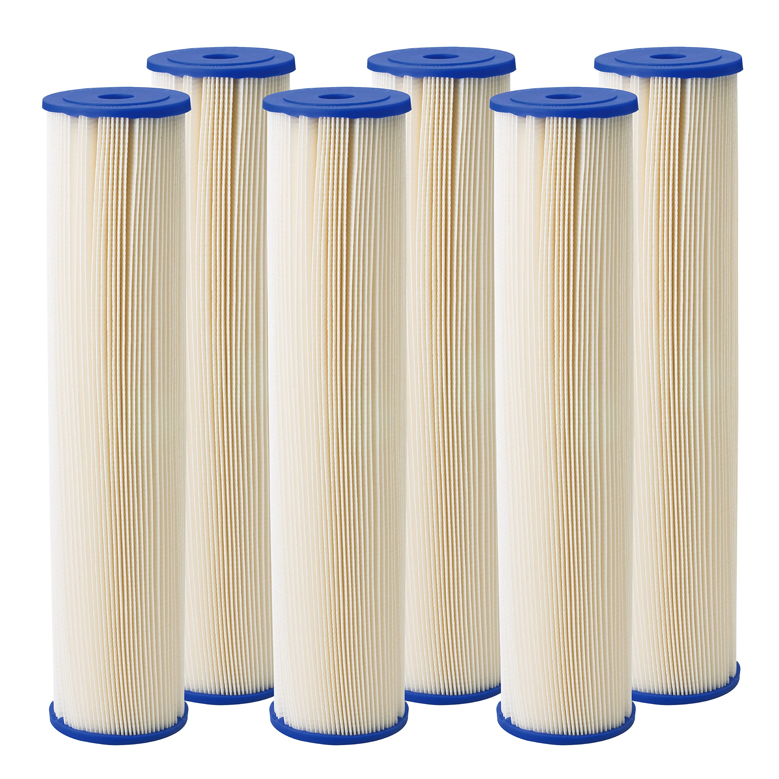 Pentair Pentek ECP20-20BB Big Blue Sediment Water Filter, 20-Inch, Whole House Heavy Duty Pleated Cellulose Polyester Replacement Cartridge, 20" x 4.5", Blue End-Cap, 20 Micron, Pack of 6