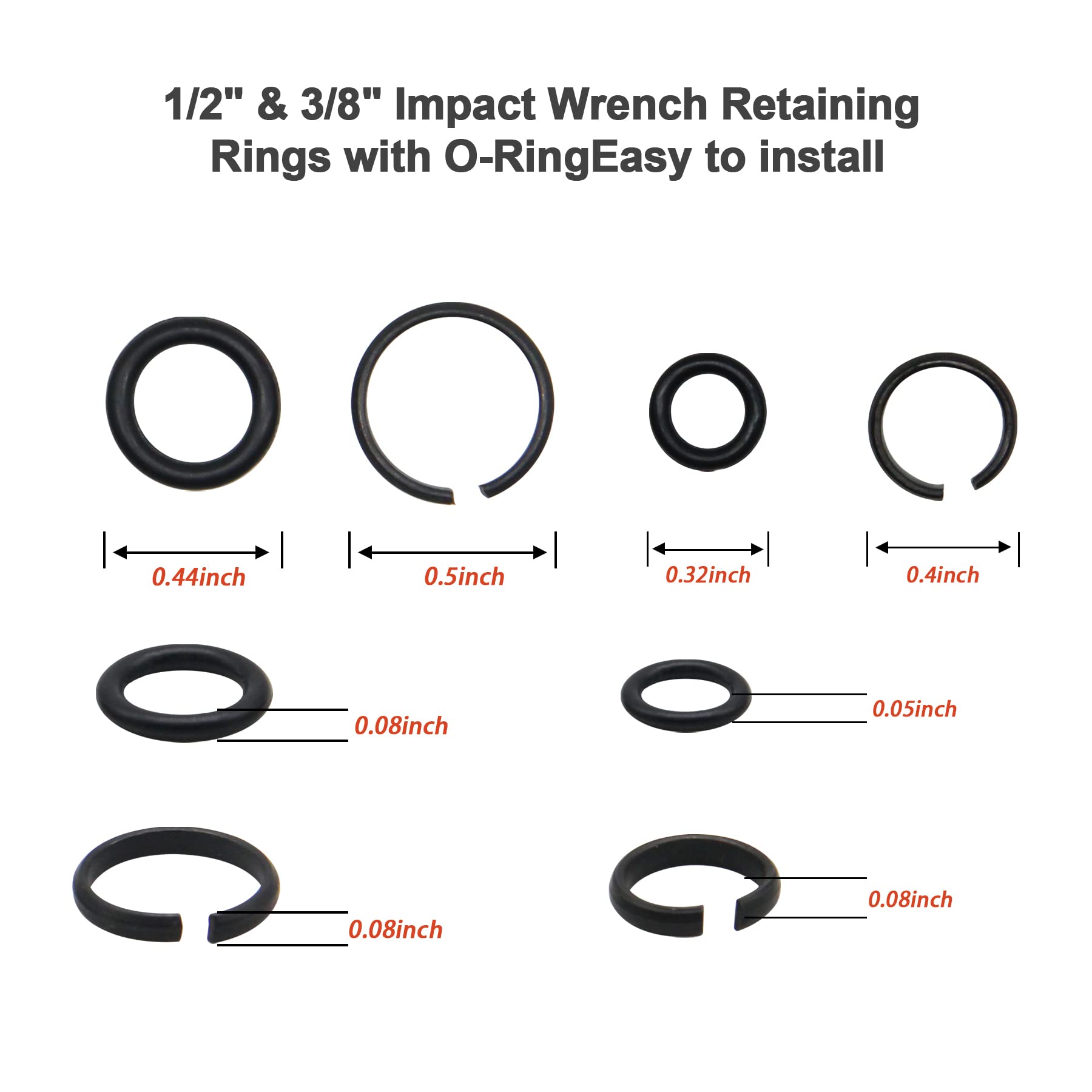 RURBRIN 10 Sets of 1/2 inch & 3/8 inch Impact Wrench Retainer Rings with O-ring, Compatible With Electric Wrench/Pneumatic Wrench