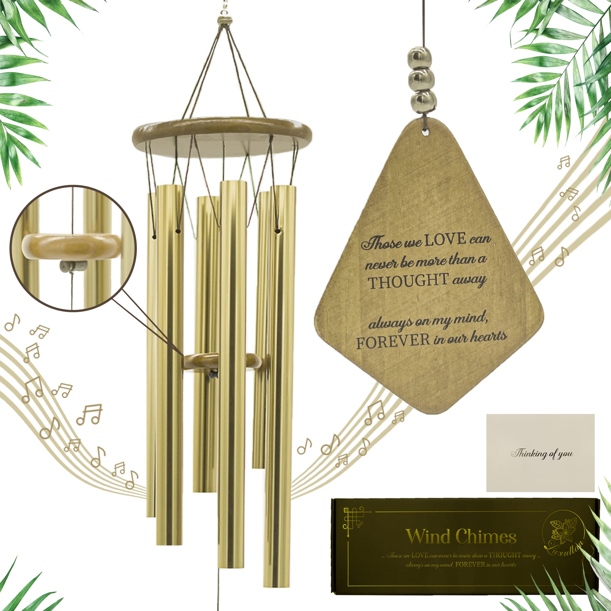 LUXULLAN 32'' Rustic Gold Wind chimes outdoor clearance, Windchimes in memory of a loved one, condolences gift for loss, sympathy memorial wind chimes for outside